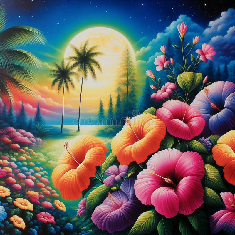 Enchanting Night Garden Illuminated by a Full Moon Stock Photo - Image ...