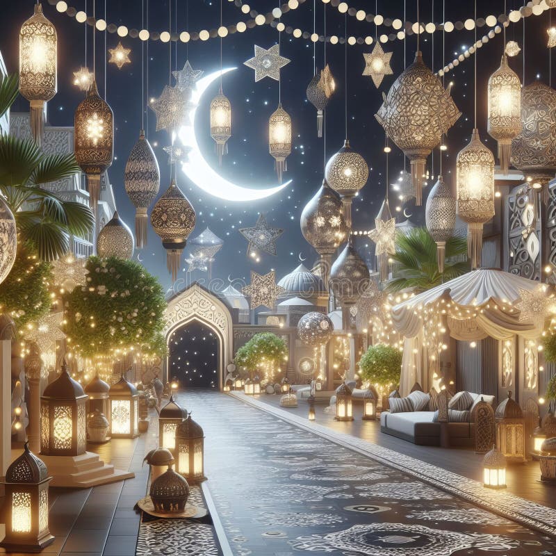 An Enchanting Night Scene of a Beautifully Illuminated Pathway with ...