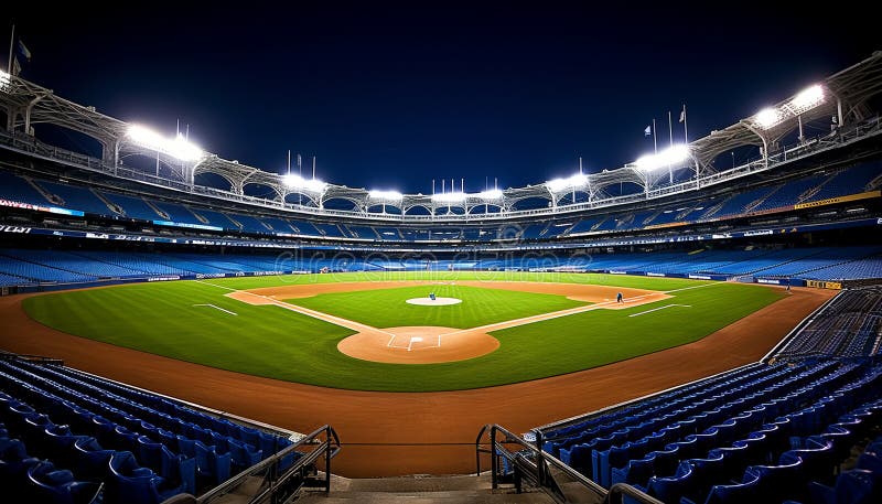 Enchanting Night Scene of an Illuminated Baseball Stadium with Empty ...