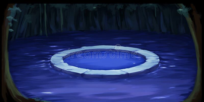 Enchanting Night Scene Mystical Pool in Dark Forest Stock Illustration ...