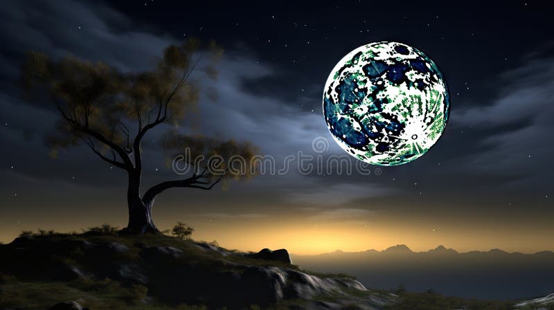 Enchanting Night Tree and Moon Background Illuminated by Moonlight ...