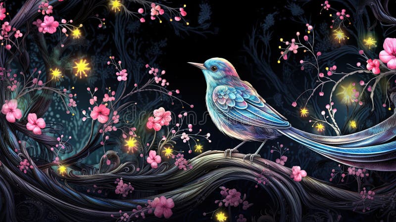 Enchanting Nightingale Tapestry Stock Illustration - Illustration of ...