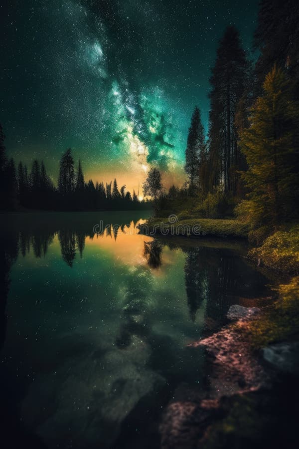 Enchanting Nighttime Lake Scene for Wallpapers and Posters. Stock ...