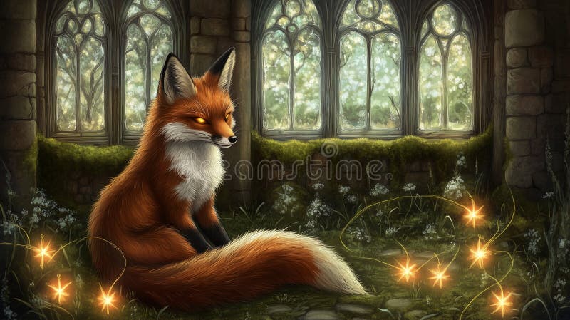Enchanting Nine-Tailed Fox with Glowing Ember Tips Stock Illustration ...