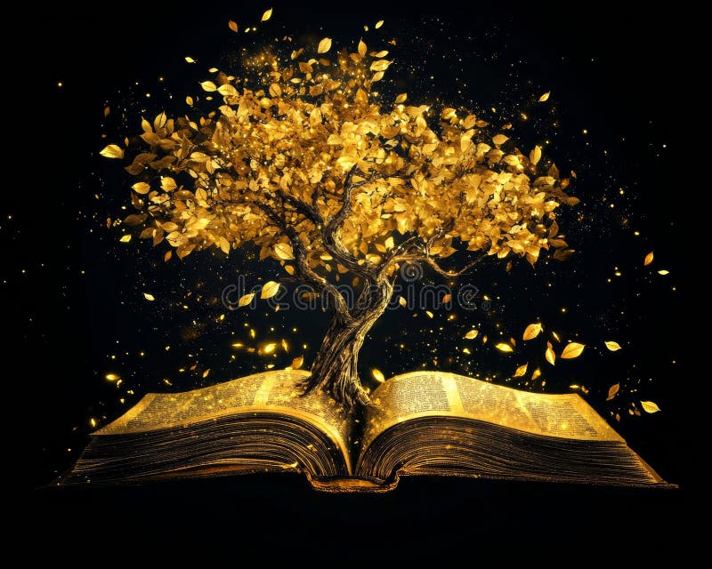 An Enchanting Open Book with a Tree Sprouting from Its Pages, Branches ...