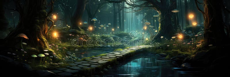 Enchanting Path through a Magical Forest Stock Illustration ...