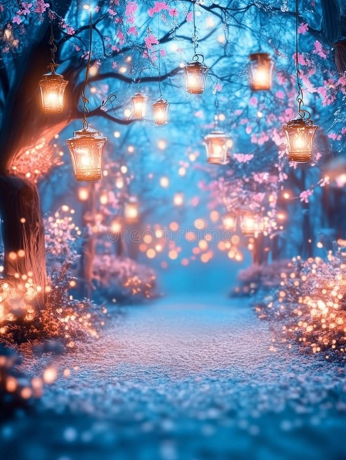 Enchanting Pathway Illuminated by Pink Lanterns and Surrounded by ...