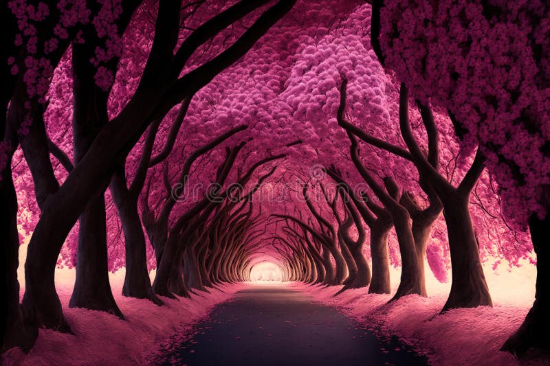 The Enchanting Pink Flower Trees Tunnel Stock Illustration ...