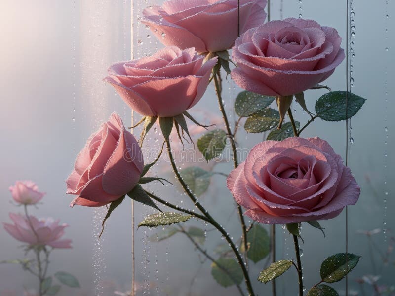 Enchanting Pink Rose Structure Enveloped in Mist Stock Photo - Image of ...