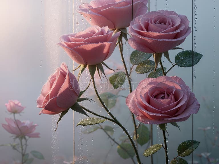 Enchanting Pink Rose Structure Enveloped in Mist Stock Photo - Image of ...