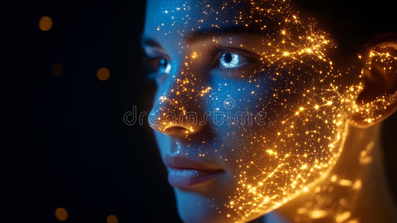 An Enchanting Portrait of a Human Face Adorned with Colorful Digital ...