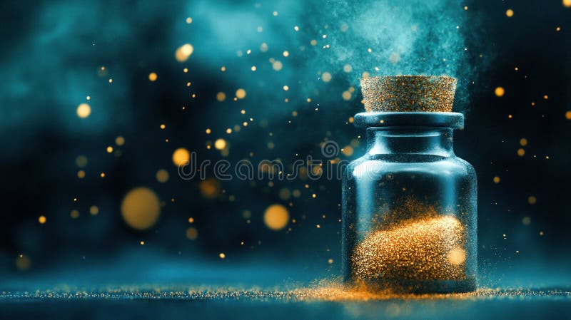 Enchanting Potion Bottle with Glittering Gold Dust Stock Illustration ...