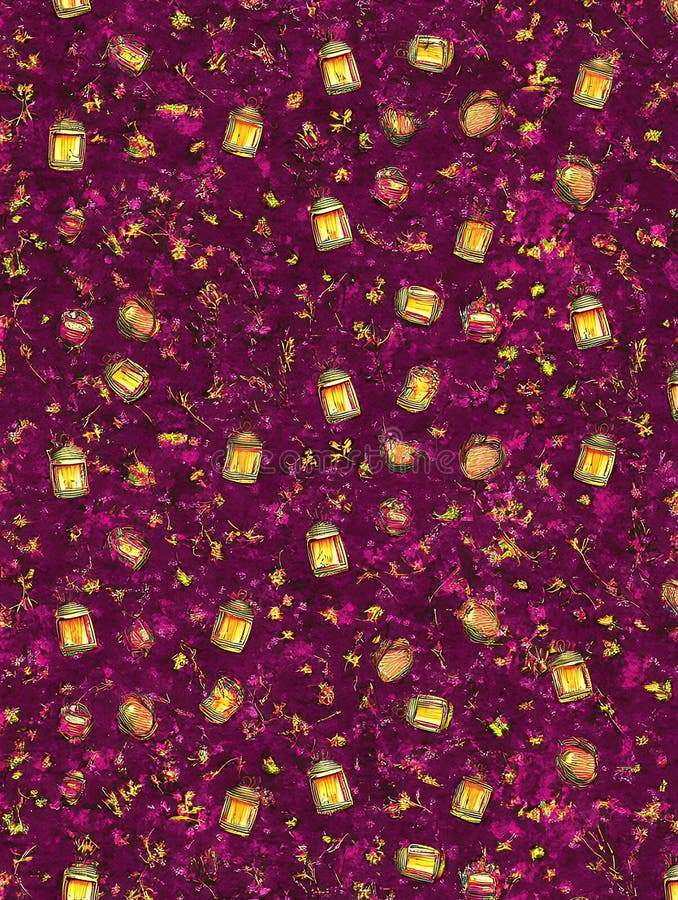 Enchanting Purple Lantern Pattern Seamless Texture with Vintage Lamps ...