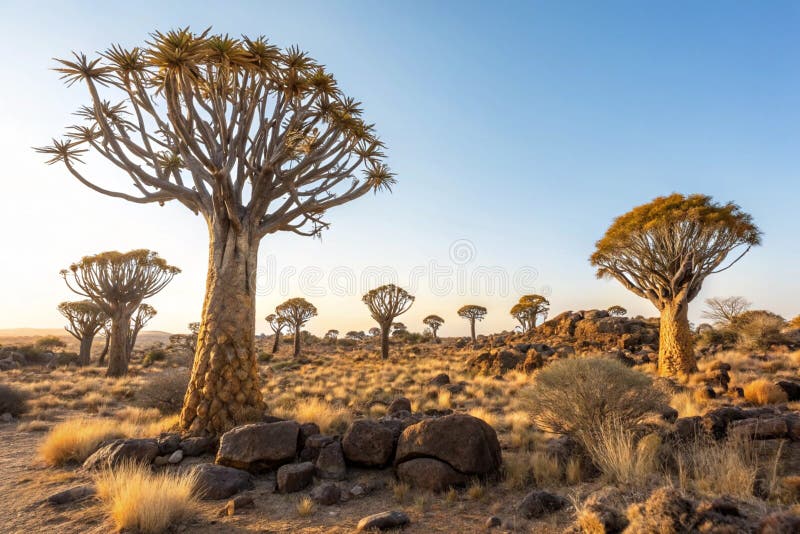 The Enchanting Quiver Tree Forest in Namibia Stock Illustration ...