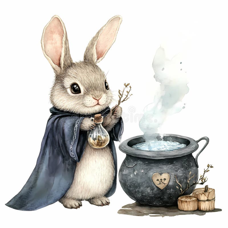 Enchanting Rabbit Brews Potions in Magical Alchemy Setup Stock ...