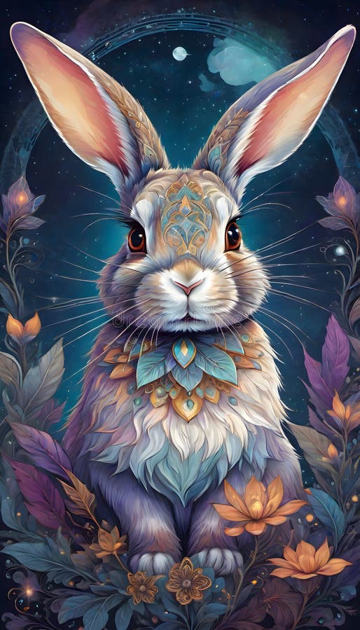 Enchanting Rabbit Under Celestial Night Sky, Generative AI Stock ...