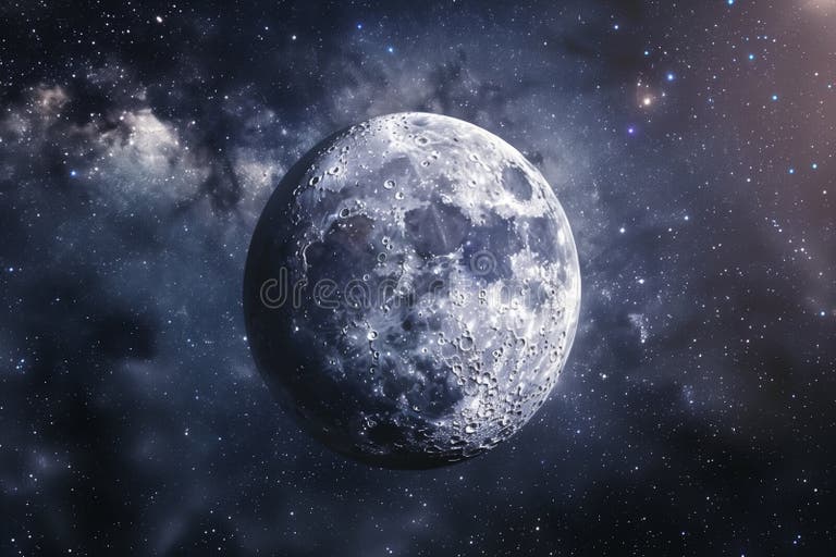 Enchanting Realistic Grey Moon in Deep Outer Space with Countless Stars ...