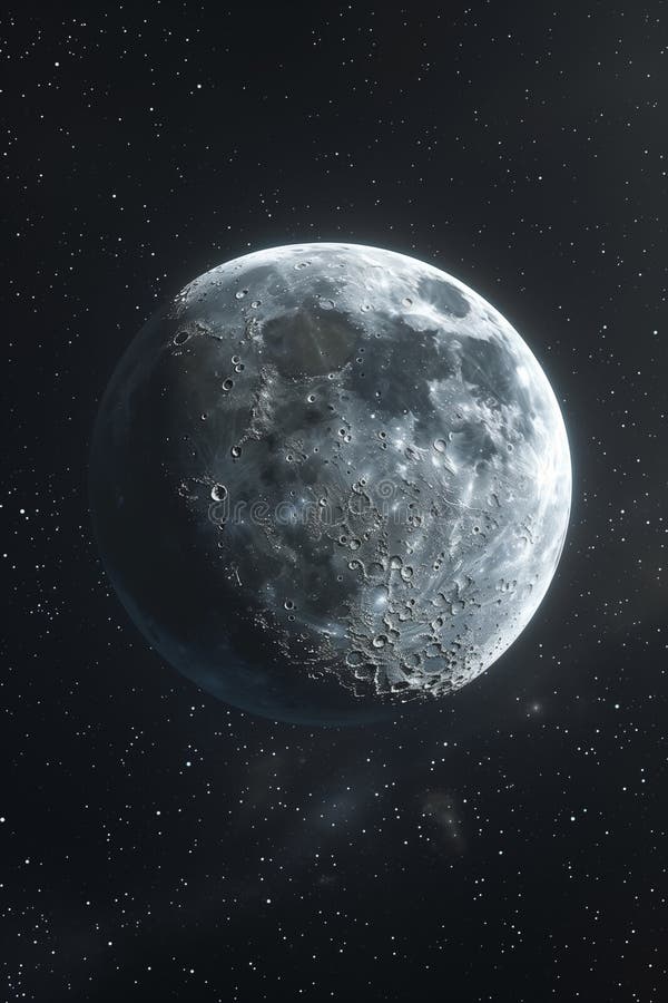 Enchanting Realistic Grey Moon in Deep Outer Space with Countless Stars ...