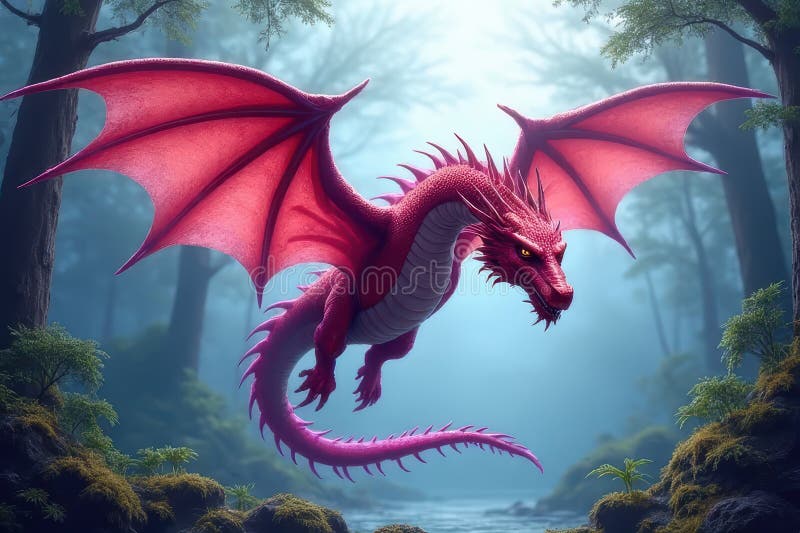 Ruby-Winged Draconic Adventures in Enchanted Realms Stock Illustration ...