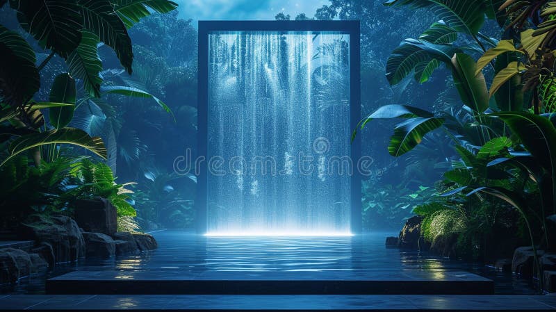 A Mystical Waterfall Emerging from a Glowing Portal in a Lush Jungle ...