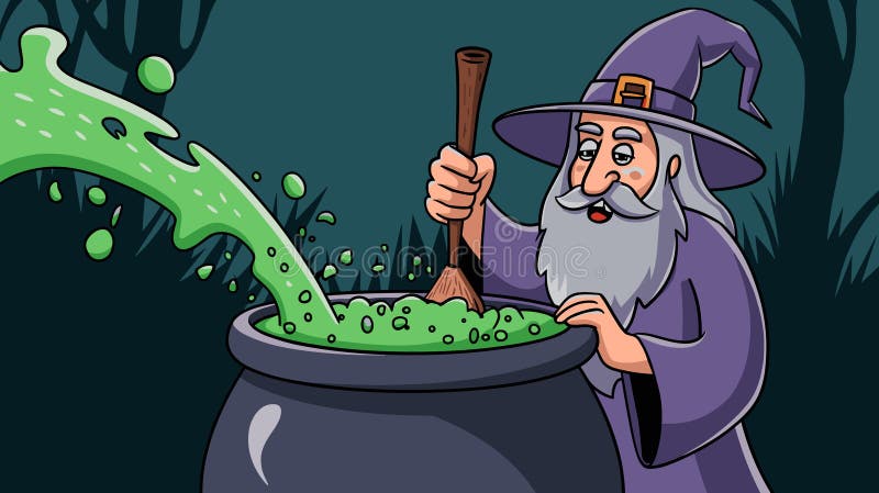 Mysterious Wizard Brewing Potion in Enchanted Forest Stock Vector ...