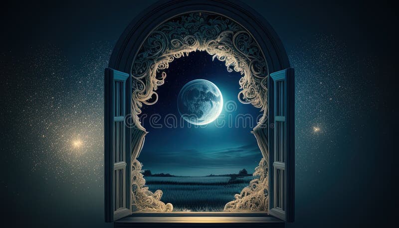 Enchanting Scene of Moonlight Casting Magic Glow on Window Stock ...