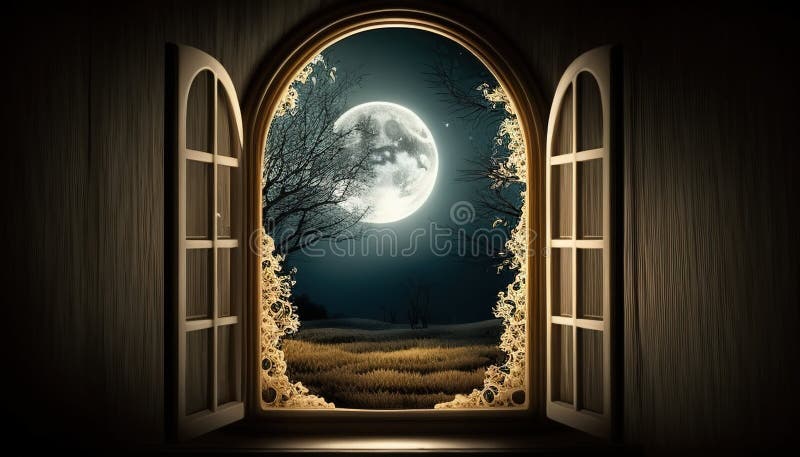 Enchanting Scene of Moonlight Casting Magic Glow on Window Stock ...