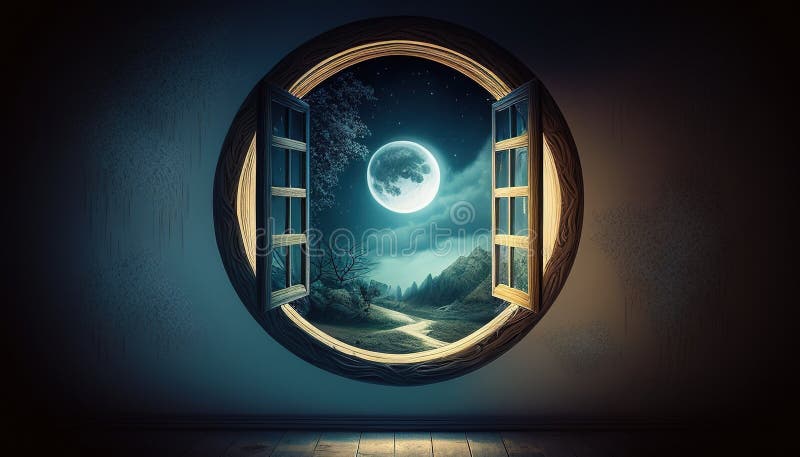 Enchanting Scene of Moonlight Casting Magic Glow on Window Stock ...