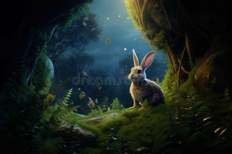 Rabbit Gazing the Moon during Mid-Autumn Festival, Vector Illustration ...