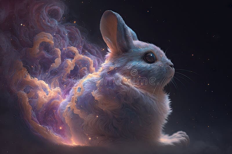 Rabbit in the Space Surrounded by Stars Stock Illustration ...