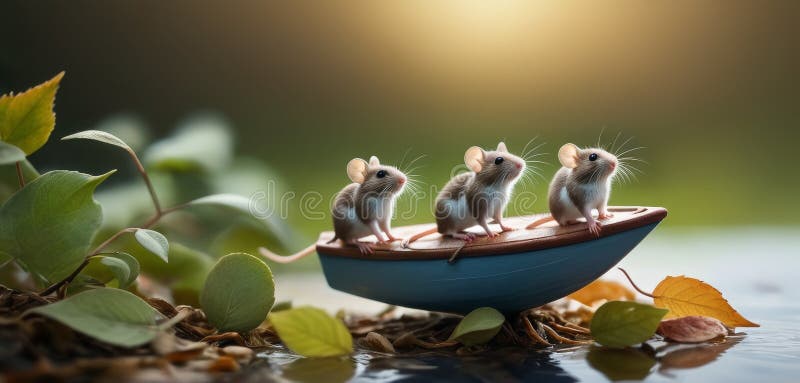 Mice on a Boat in Twilight stock photo. Image of water - 320704938