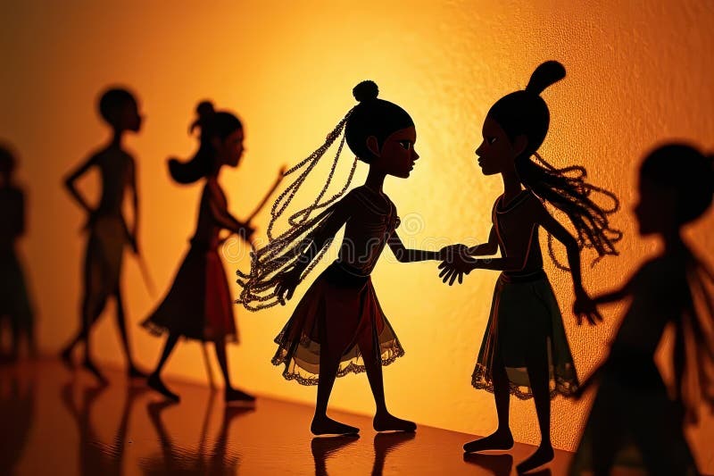 Enchanting Shadow Play with Intricate Puppet Designs Stock Illustration ...