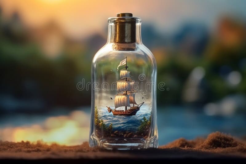 An Enchanting Sight, a Tiny Pirate Ship Floating in a Bottle S Ocean ...