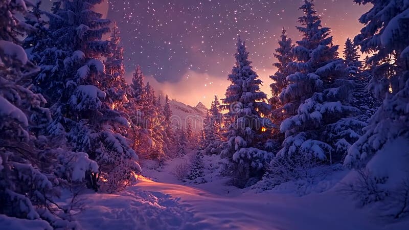 Enchanting Snowy Forest at Twilight with Glowing Stars Stock Video ...