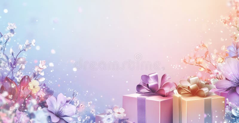 Enchanting Spring Gift Boxes with Pastel Flowers and Magical Glow Stock ...