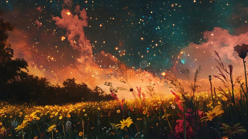 Enchanting Starry Summer Dreamscape in 16:9 Aspect Ratio Stock Image ...