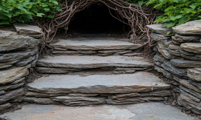 Enchanting Stone Steps Leading through a Lush Forest Stock Illustration ...