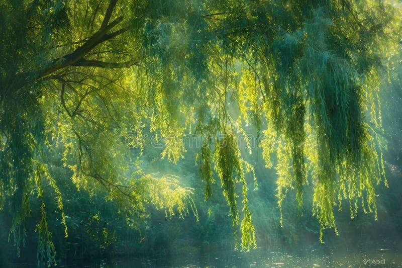 Enchanting Sunrays Filtering through the Lush Canopy of a Weeping ...