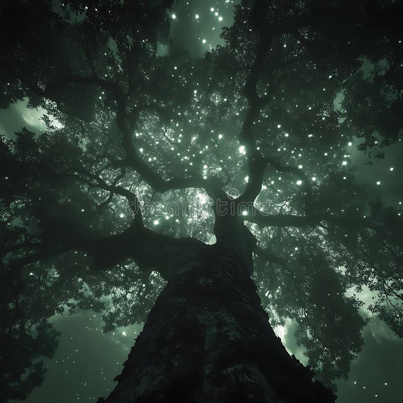 Enchanting Tree Canopy Under Starry Night Sky Stock Image - Image of ...