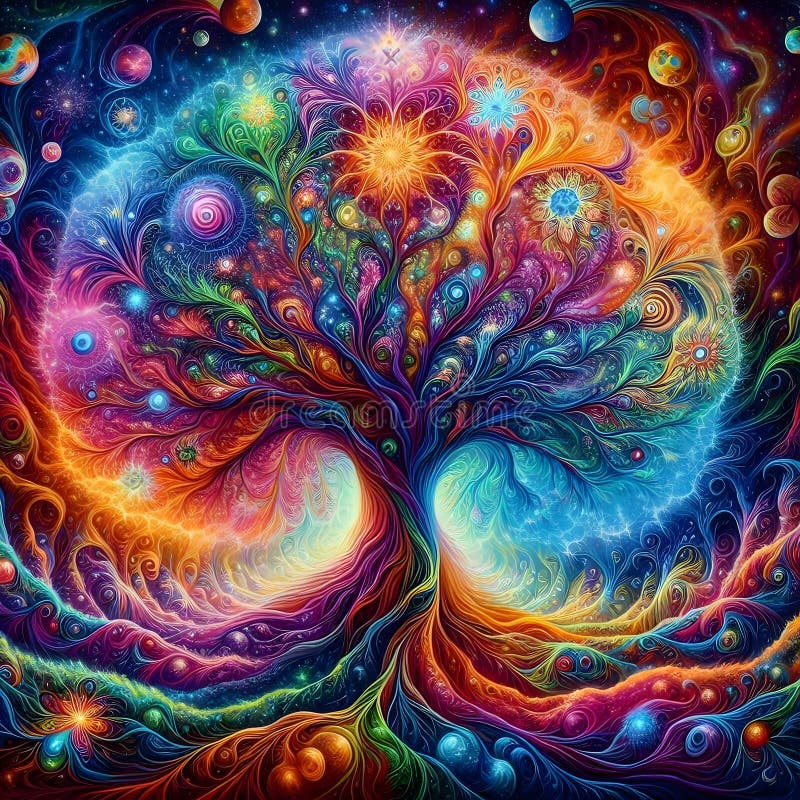 An Enchanting Tree Filled with Vibrant Lights and Swirling Patterns in ...