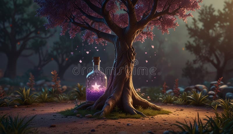 Enchanting Tree with Starry Potion Stock Illustration - Illustration of ...