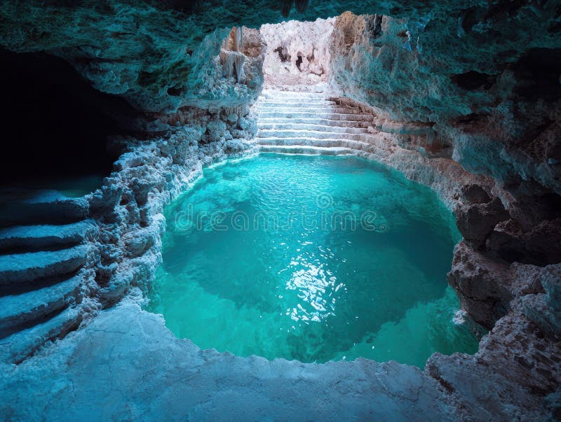 Enchanting Underground Pool in a Cave Stock Illustration - Illustration ...