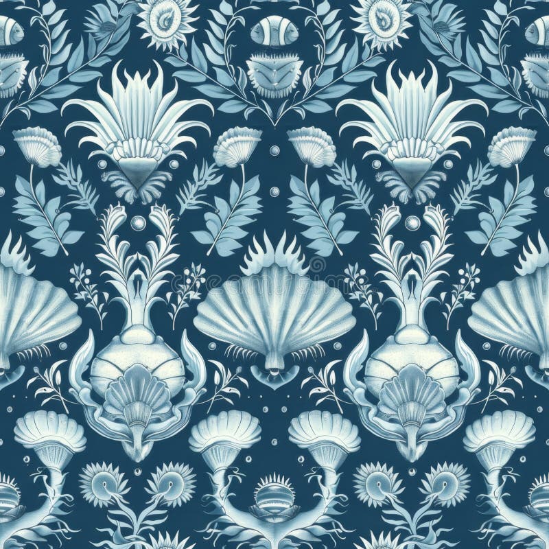 Enchanting Underwater Floral and Seashell Pattern Wallpaper Stock Photo ...