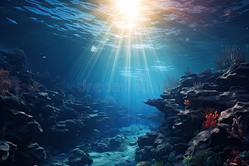 Enchanting Underwater Seascape with Sunbeams Piercing through Water ...