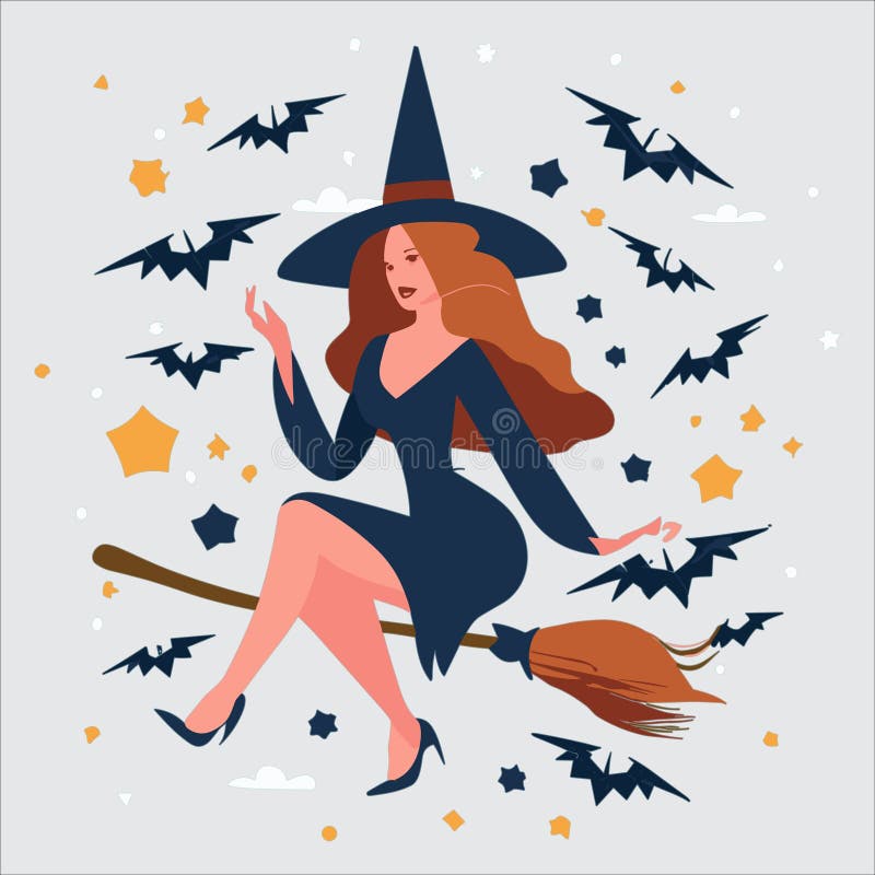 Enchanting Vector Image of a Witch on a Broomstick Stock Vector ...