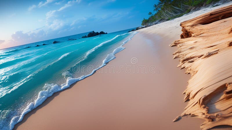 An Enchanting View of a Beach with a Wave Coming in AI Generative Stock ...