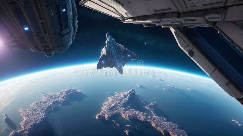 An Enchanting View of a Space Station with a Space Shuttle Flying Over ...