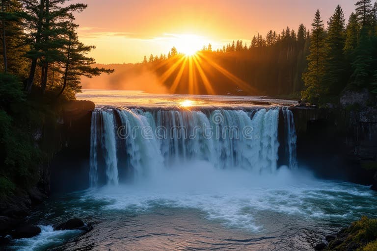 Twilight Waterfall Magic stock illustration. Illustration of atmosphere ...