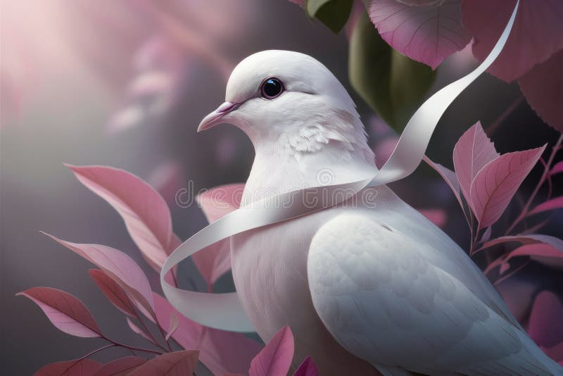 Enchanting White Dove in Magical Forest Setting with Radiant Light and ...