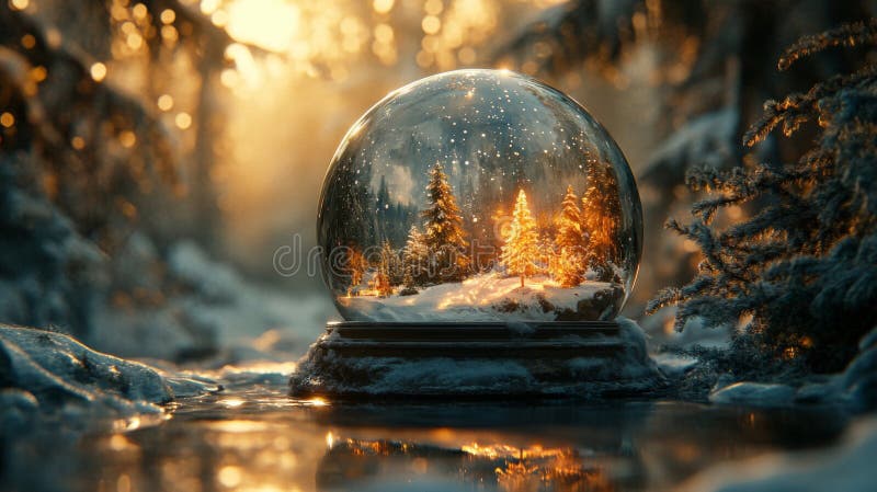 Enchanting Winter Scene Inside a Crystal Ball Stock Illustration ...